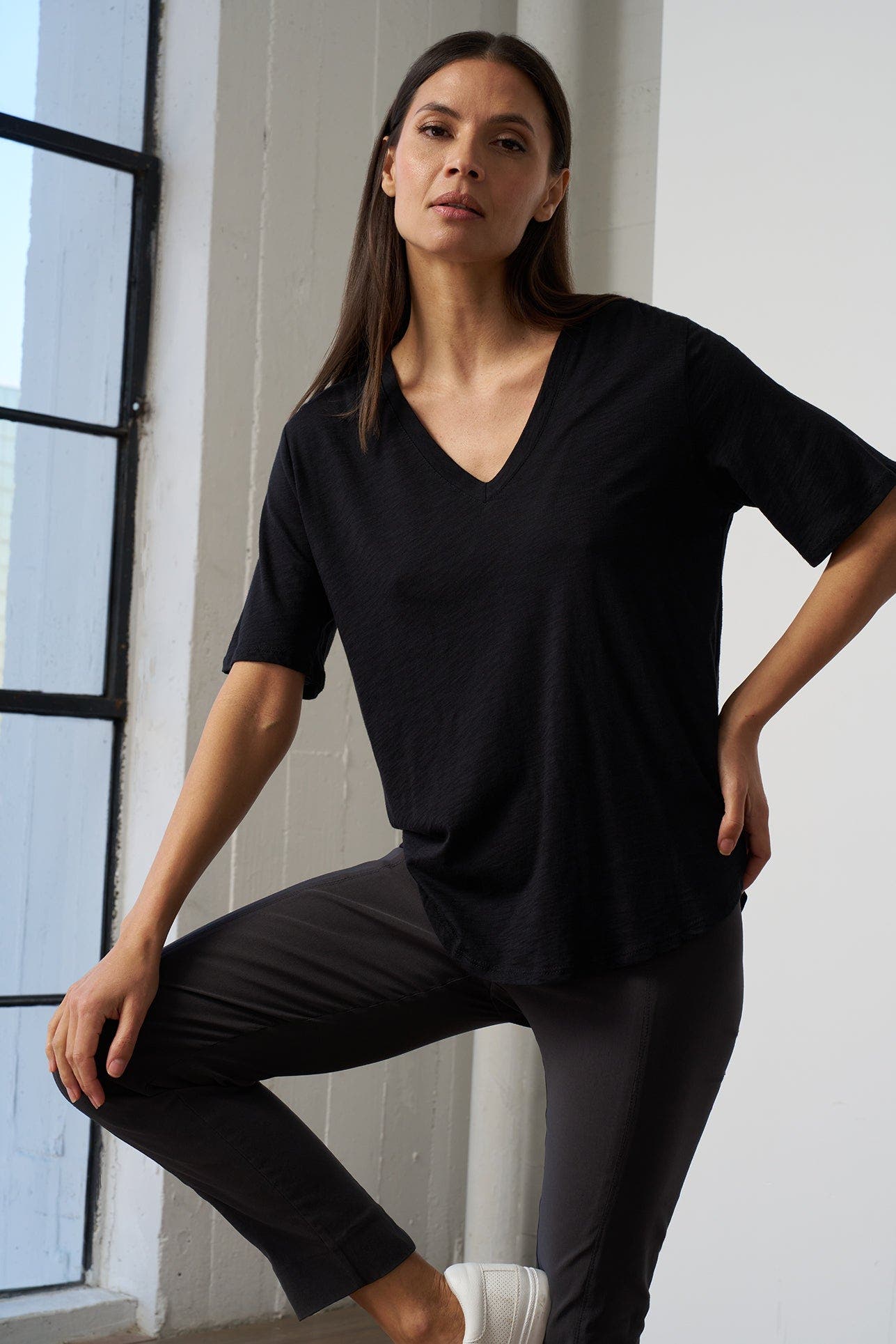 Franne Golde Slub Jersey V-Neck Elbow Sleeve Tee | Nordstrom