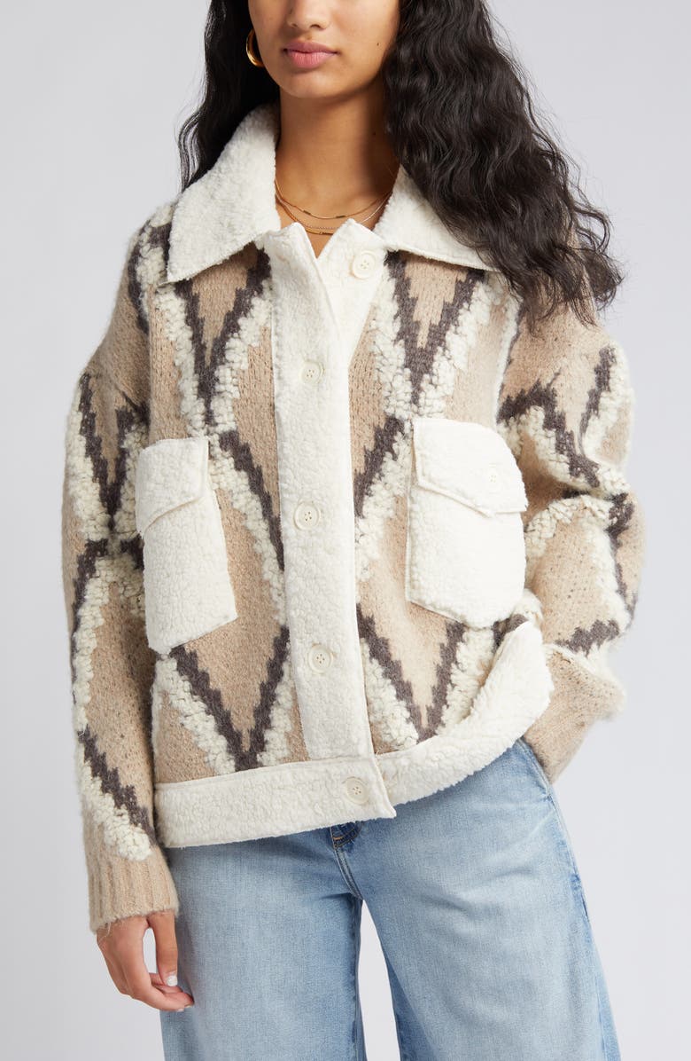 BLANKNYC Fleece Trim Oversize Cardigan | Nordstrom