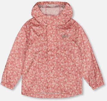 Deux par Deux Girl's Printed Packable Windbreaker Small White Flowers ...