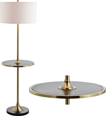 JONATHAN Y Luce 59" Metal/Wood LED Floor Lamp with Table, Black/Brass ...