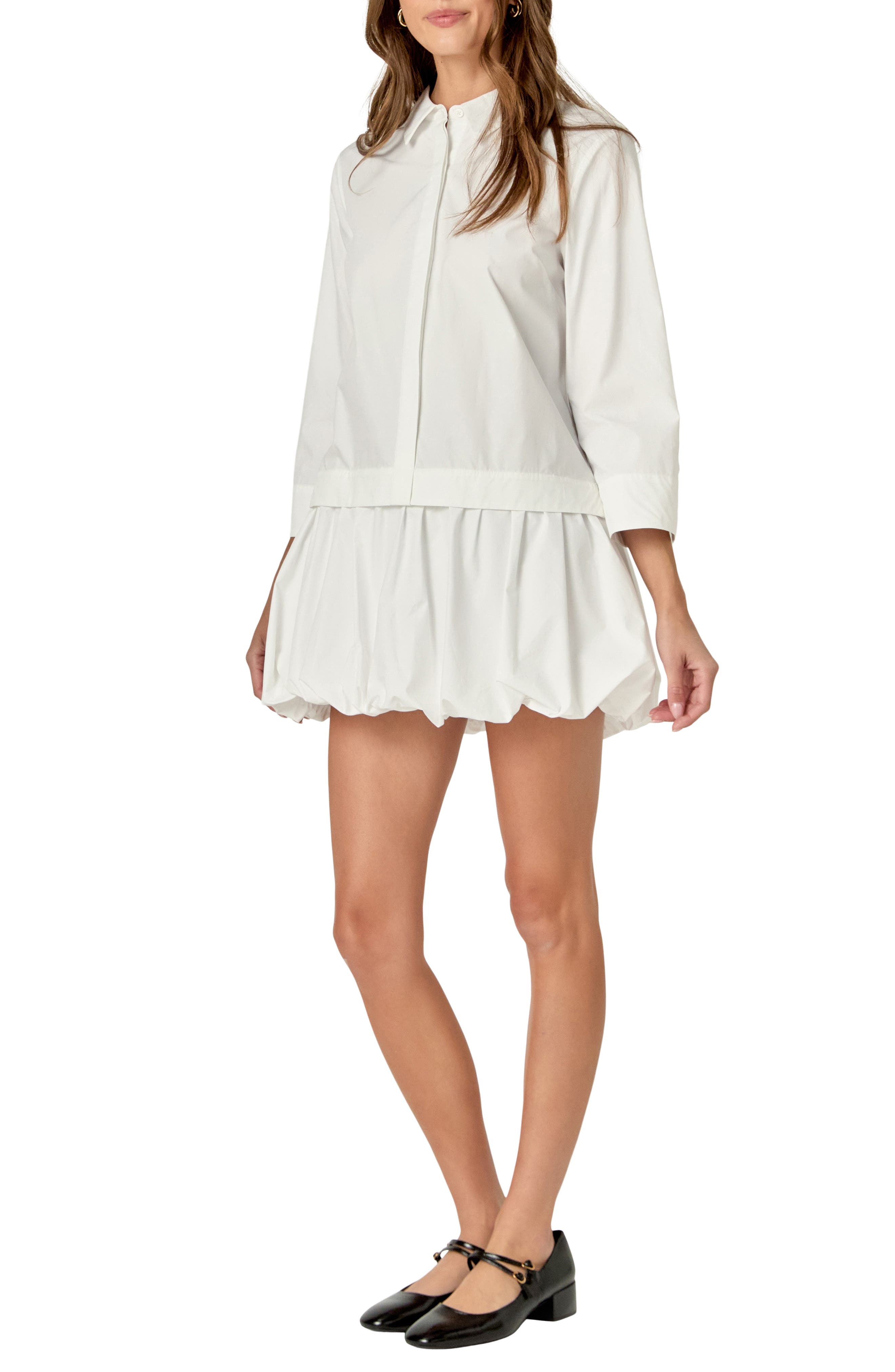 English Factory Bubble Hem Long Sleeve Cotton Shirtdress | Nordstrom