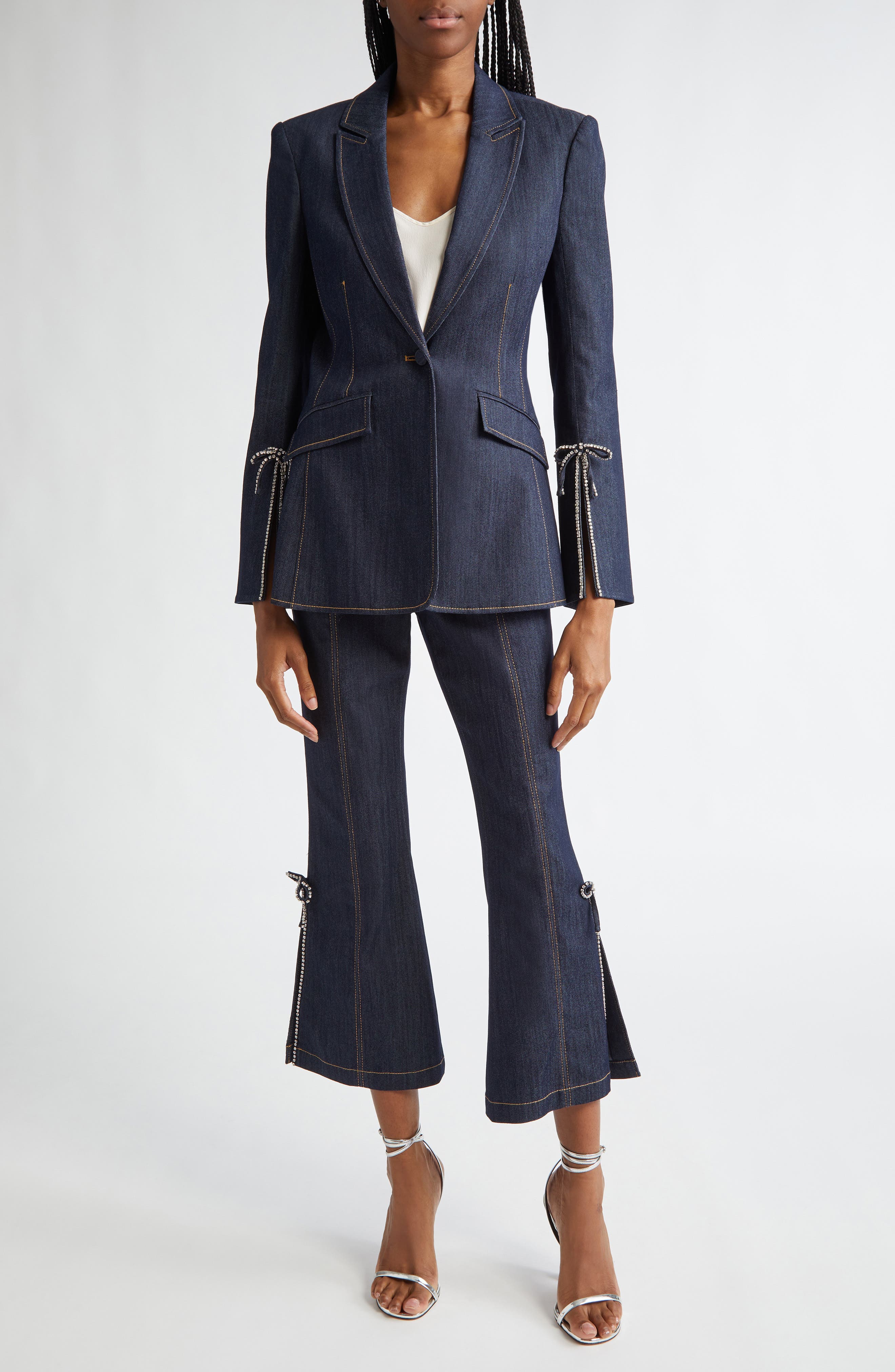 Cinq à Sept Cheyenne Rhinestone Bow Denim Blazer | Nordstromrack