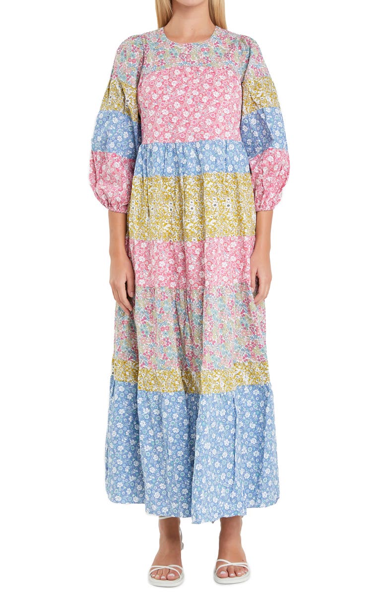 English Factory Colorblock Three-Quarter Puff Sleeve Maxi Dress ...