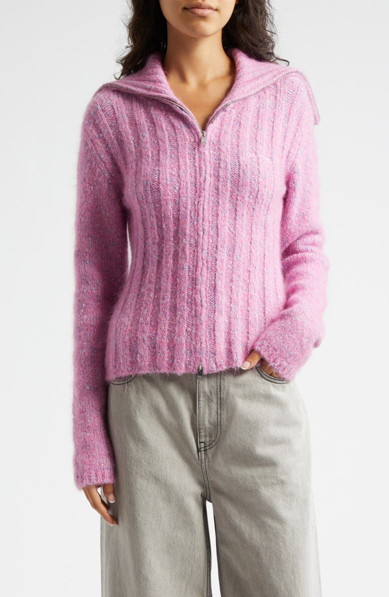 Ganni Tweed Rib Zip-Up Sweater | Nordstromrack