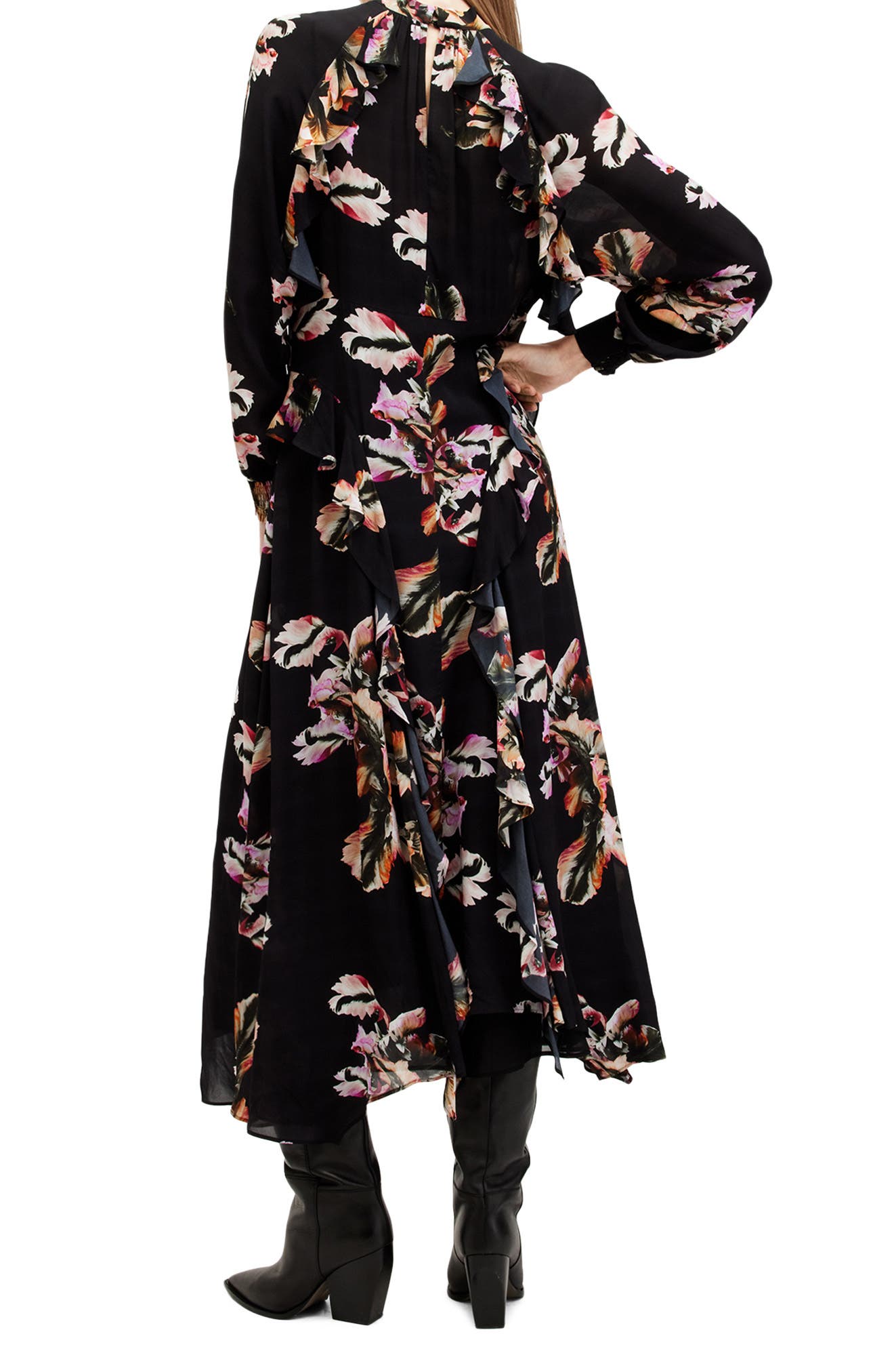 AllSaints Jessica Mock Neck Long Sleeve Handkerchief Hem Dress ...