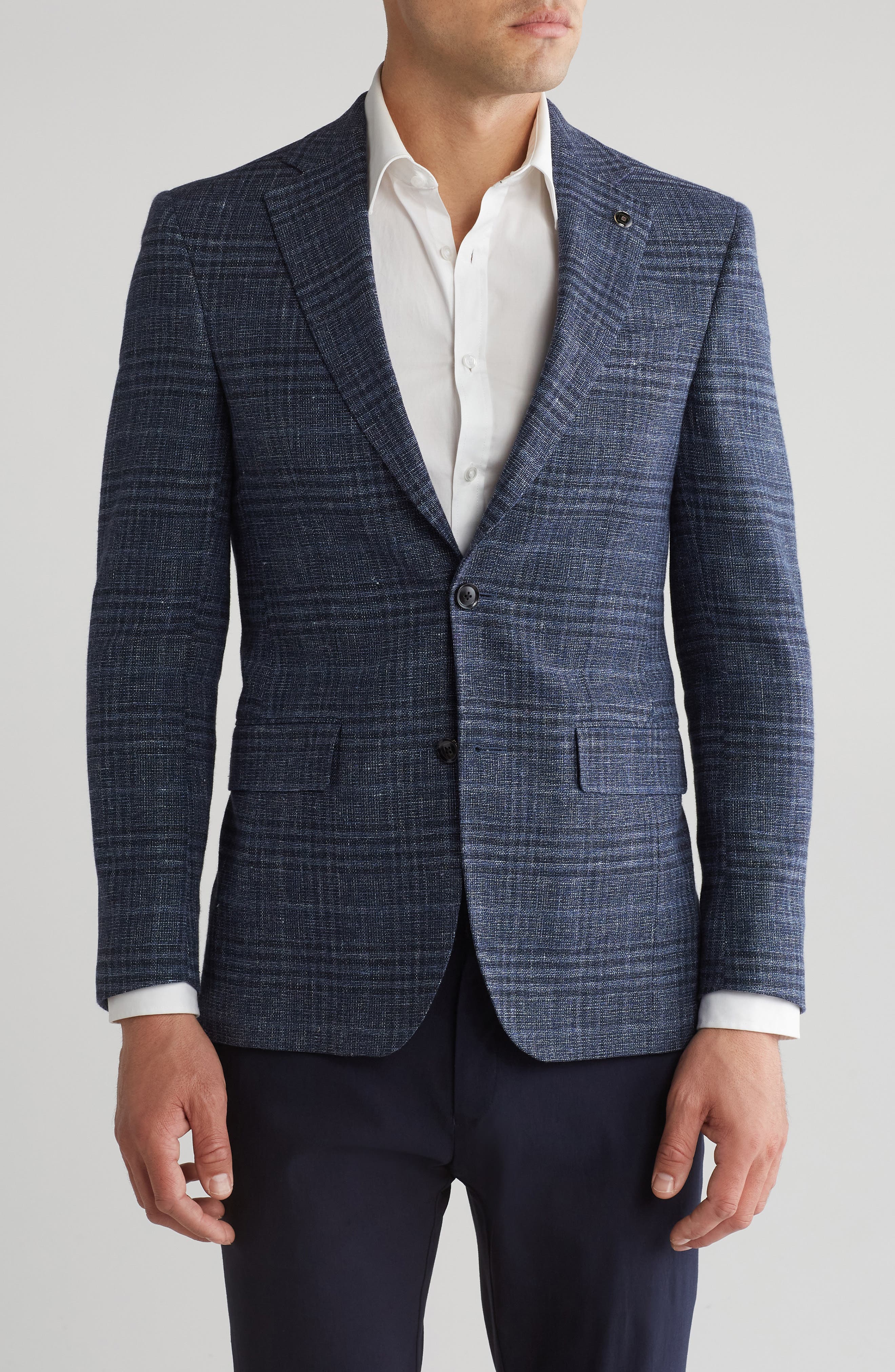 Ted Baker London Jay Slim Fit Blue Plaid Wool & Linen Blend Sport Coat ...