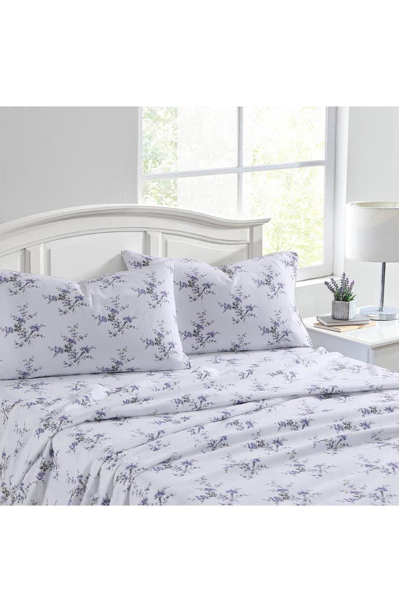 Laura Ashley Jessika Flannel 4-Piece Purple Floral Cotton King Sheet ...
