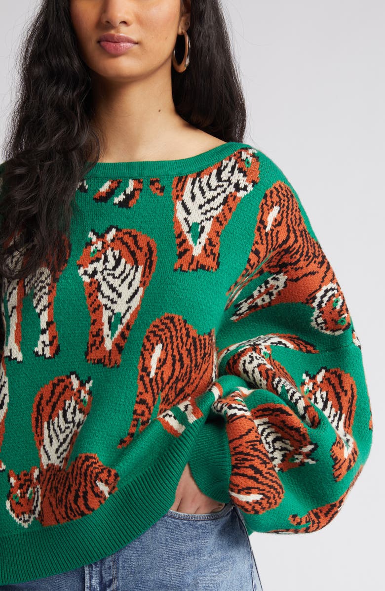 Dressed in Lala Retrograde Tiger Boxy Sweater | Nordstrom