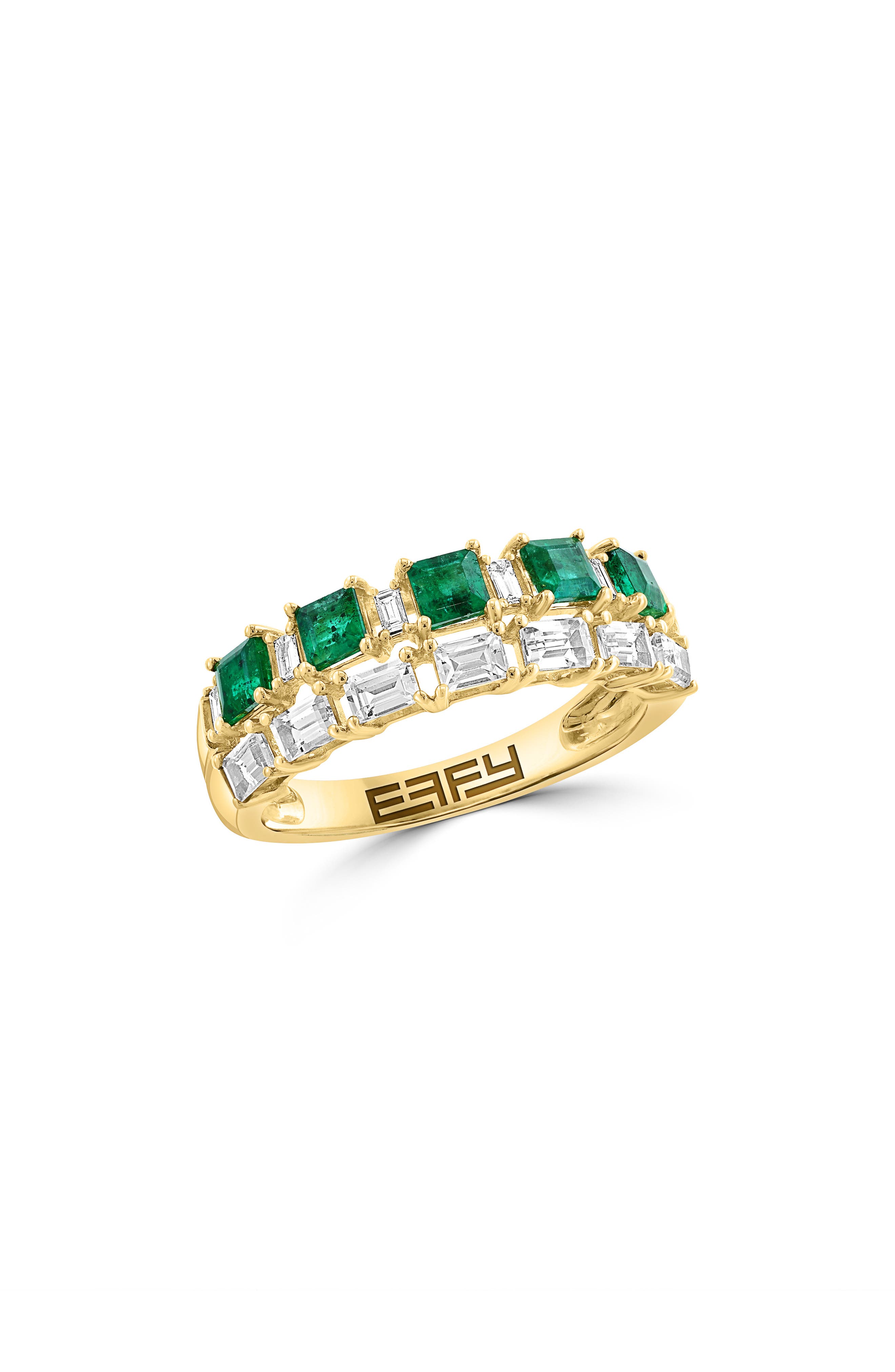 EFFY 14K Gold Emerald & White Sapphire Double Band Ring | Nordstromrack