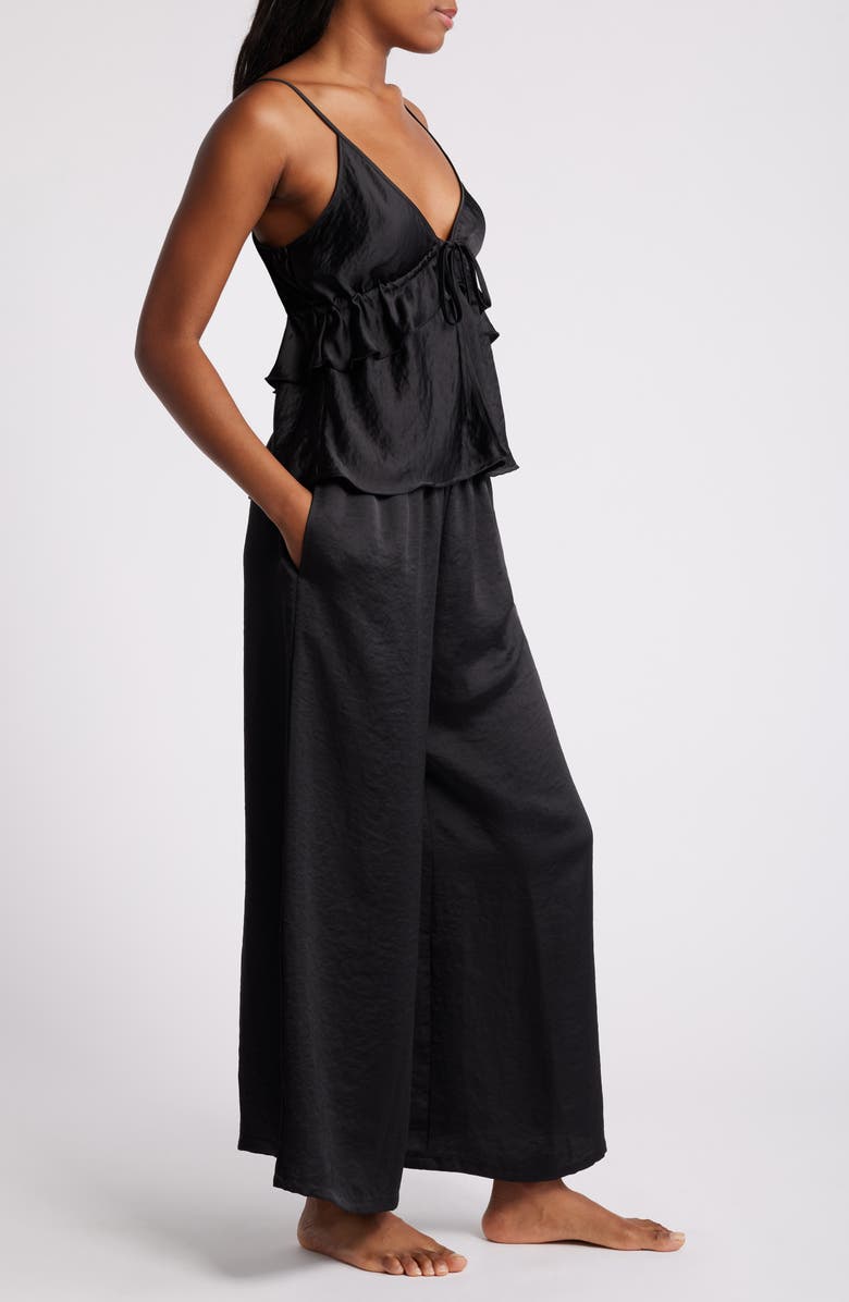 Open Edit Ruffle Tie Front Crop Wide Leg Satin Pajamas | Nordstromrack