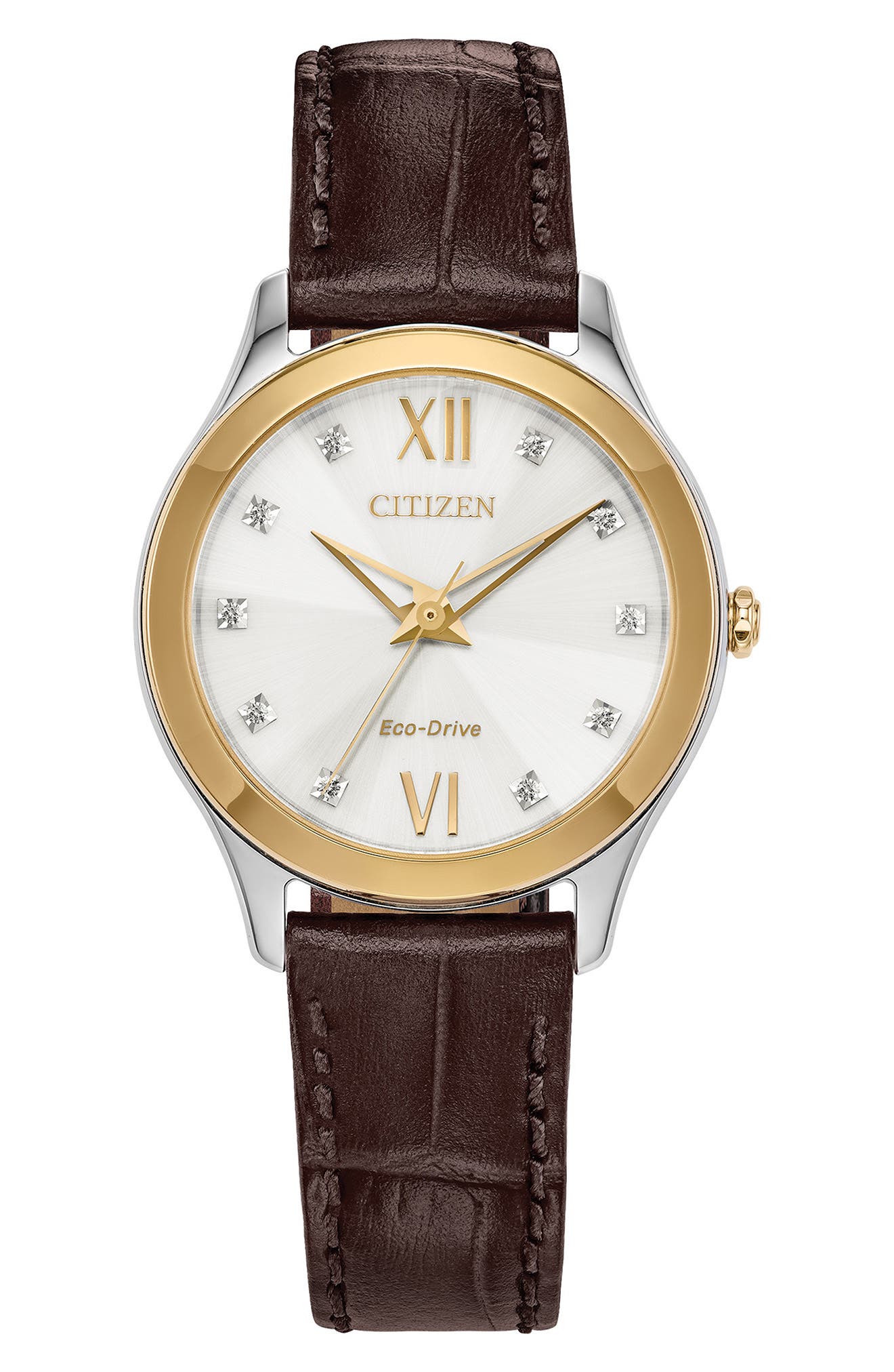 Citizen Diamond Dial Eco-Drive Leather Strap Watch, 29mm | Nordstromrack