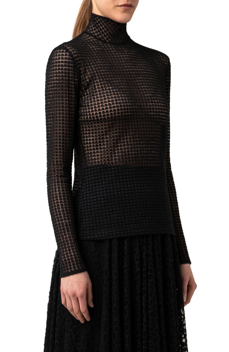 Akris Embroidered Trapezoid Mock Neck Mesh Top | Nordstromrack