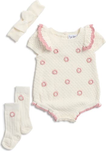 Nicole Miller Cotton Openwork Bodysuit, Socks & Headband Set ...