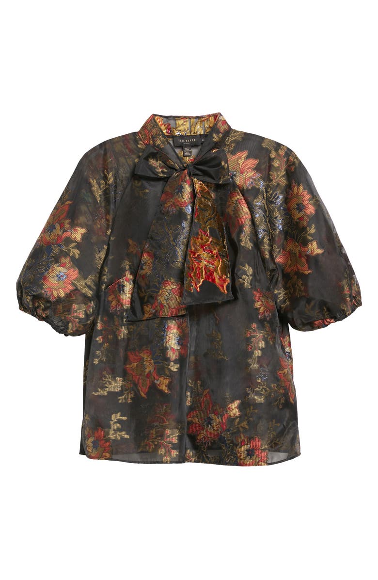 Ted Baker London Marshil Metallic Pussy Bow Puff Sleeve Top | Nordstromrack
