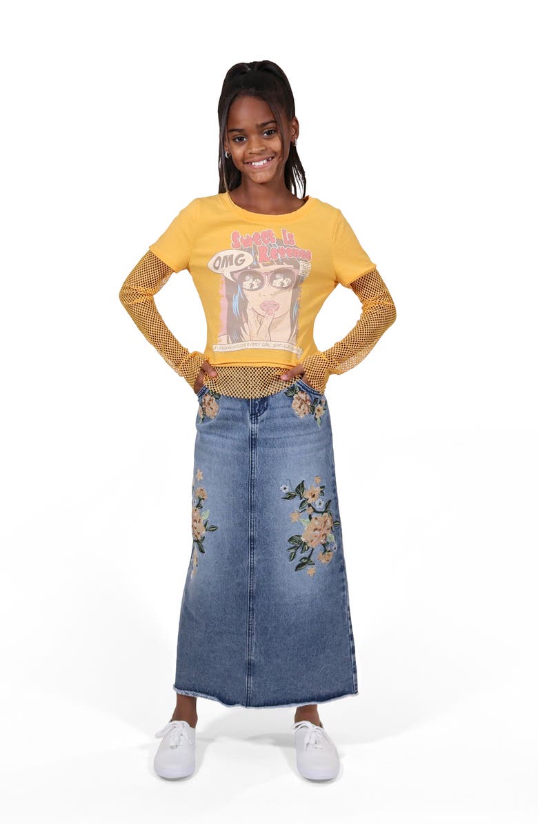 Truce Kids' Sequin Floral Embroidered Maxi Jean Skirt | Nordstromrack