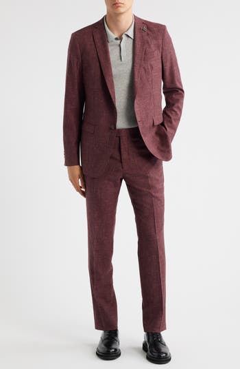 John Varvatos Varick Slim Fit Red Slub Wool & Linen Blend Suit | Nordstrom