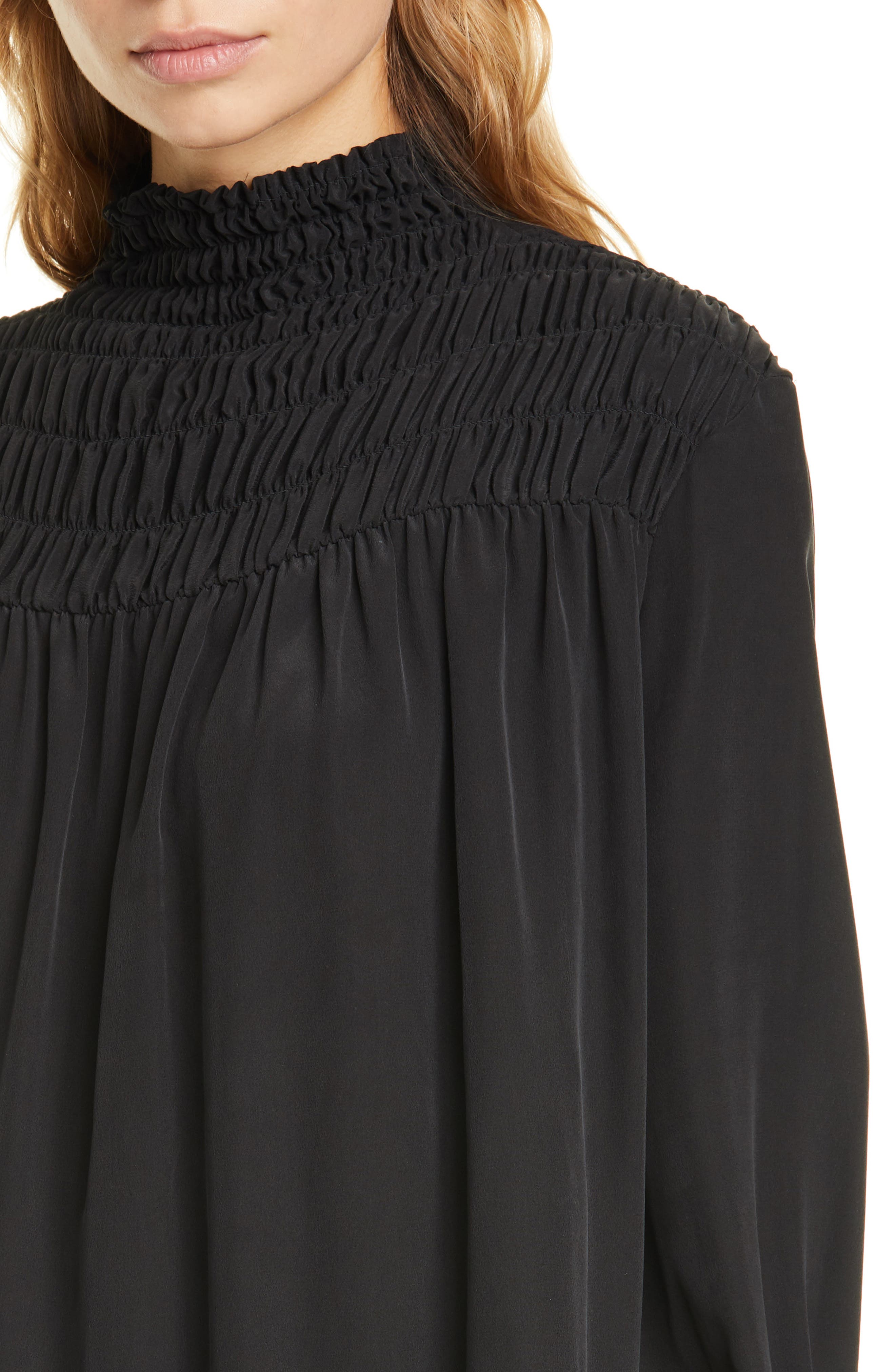 FRAME Smocked Neck Silk Blouse | Nordstrom