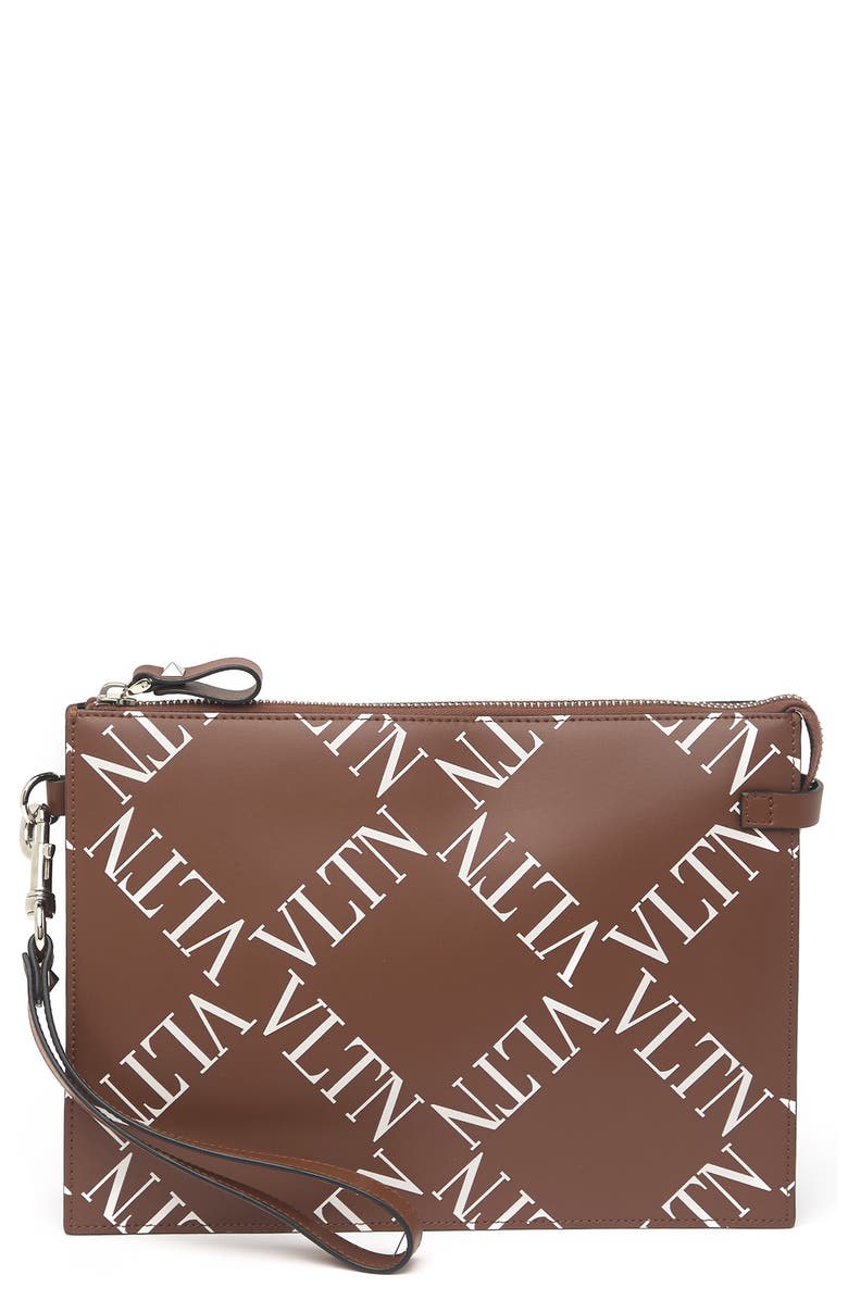 Valentino Logo Print Leather Flat Pouch | Nordstromrack