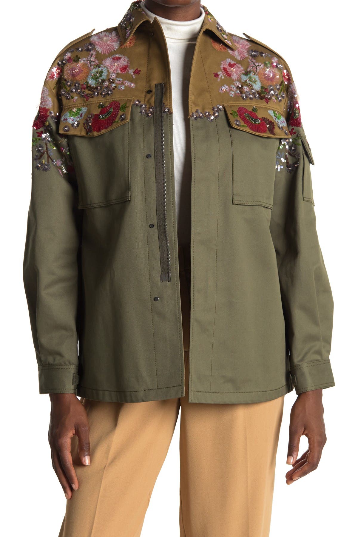 Valentino Sequin Embroidered Floral Colorblock Jacket | Nordstromrack