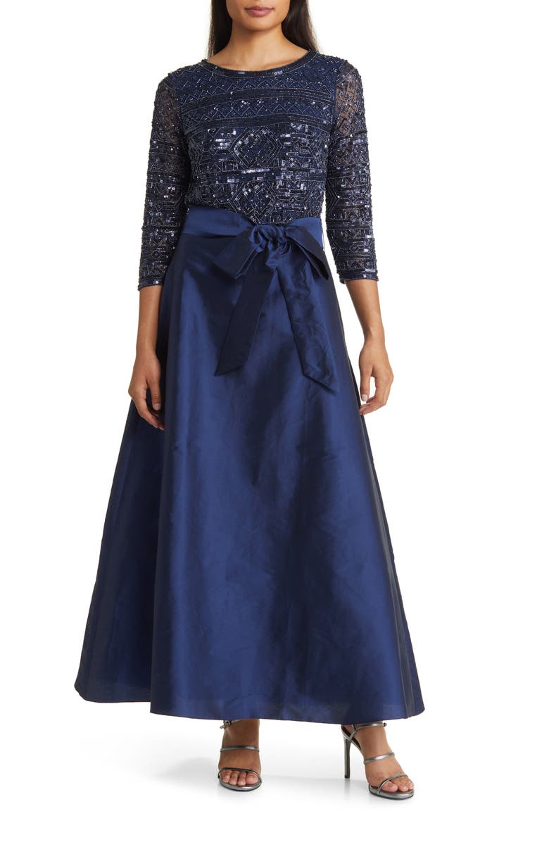 Pisarro Nights Beaded Tie Waist Taffeta Gown | Nordstromrack