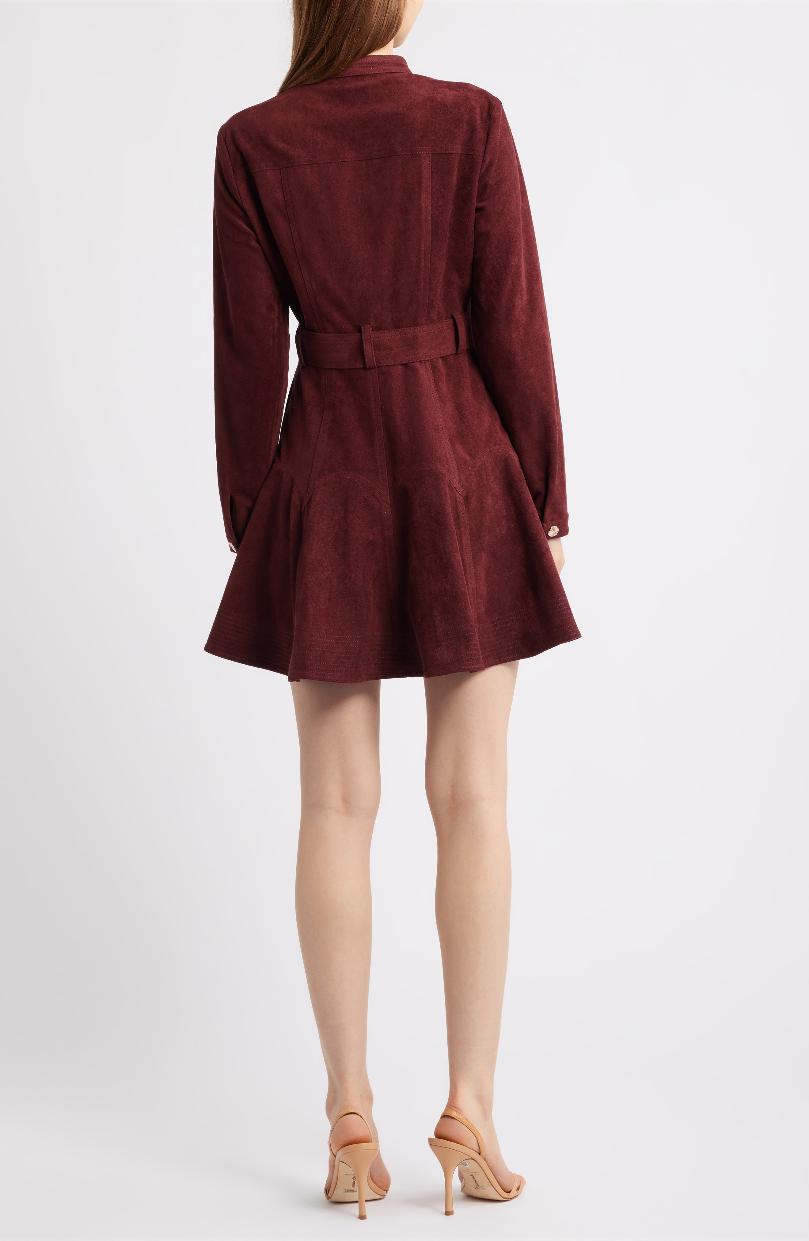 CIEBON Laurie Long Sleeve Belted Faux Suede Shirtdress | Nordstrom
