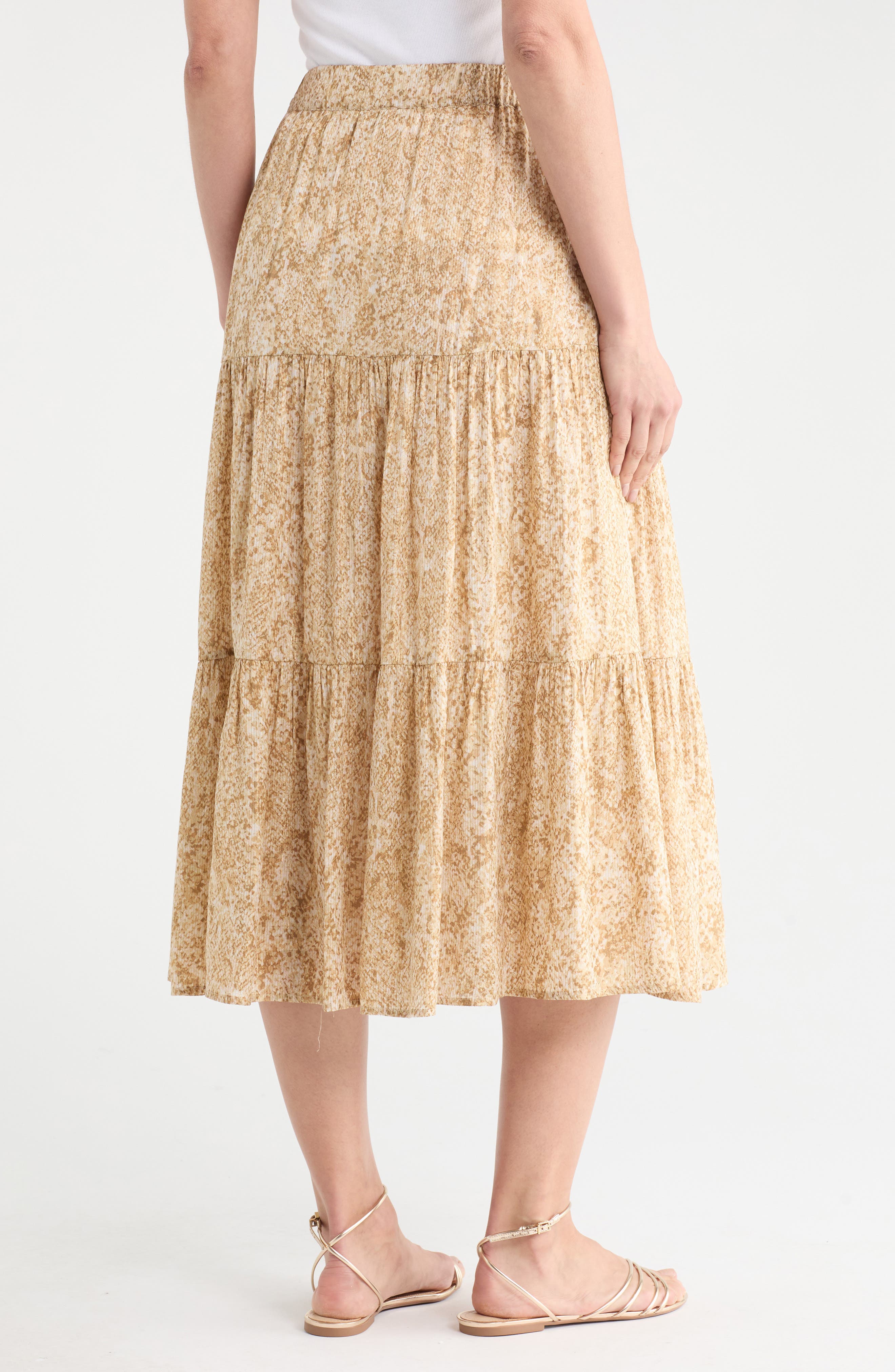 Tommy Bahama Playa Python Metallic Snakeskin Print Tiered Midi Skirt | Nordstromrack
