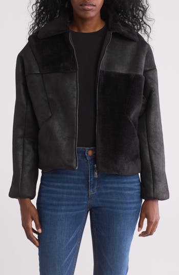 Democracy Faux Shearling Patch Faux Leather Jacket | Nordstromrack