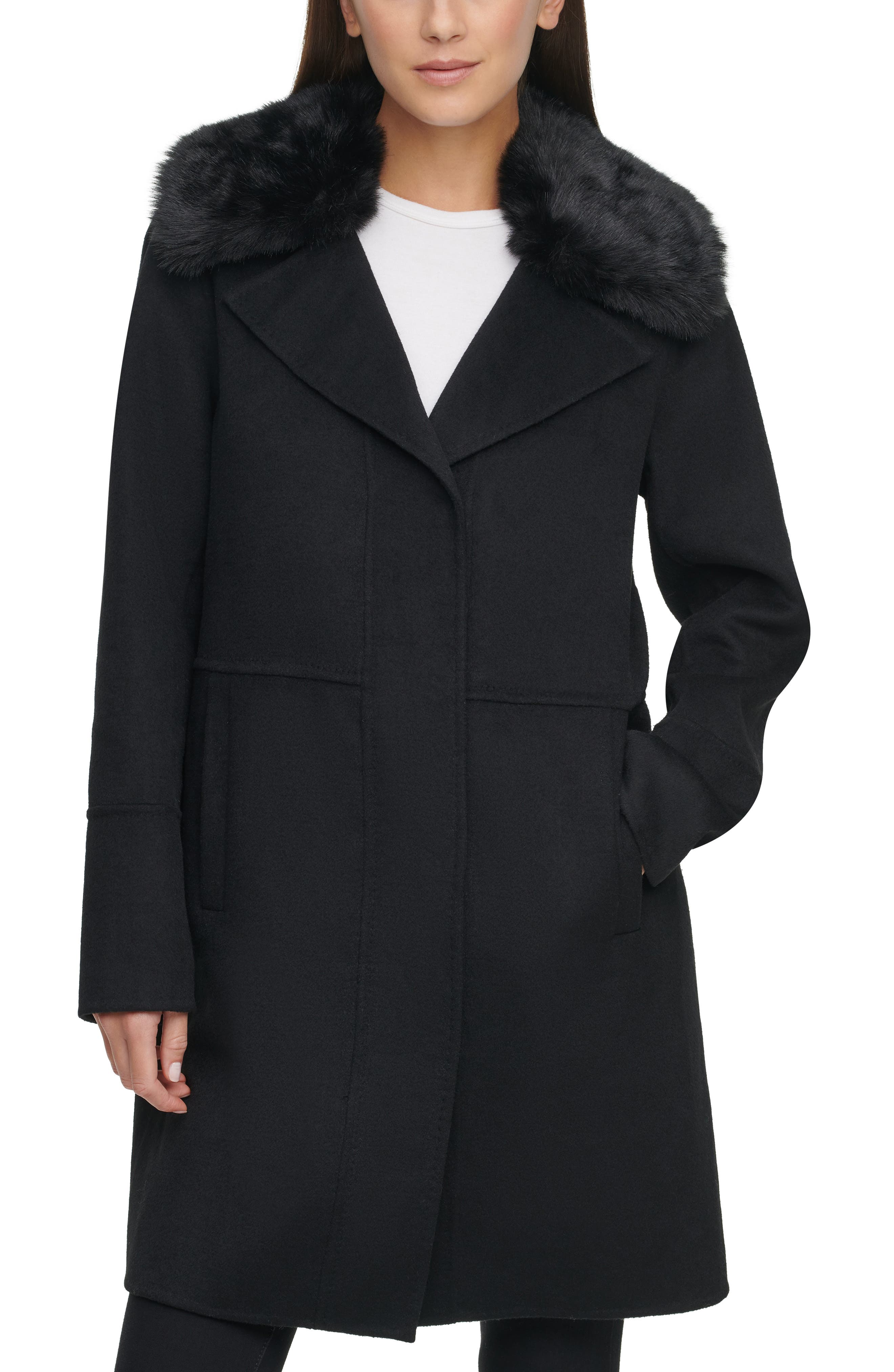 Kenneth Cole New York Wool Blend Coat with Removable Faux Fur Collar ...