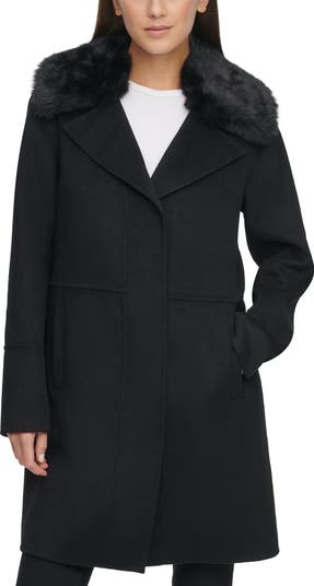 Kenneth Cole New York Wool Blend Coat with Removable Faux Fur Collar ...