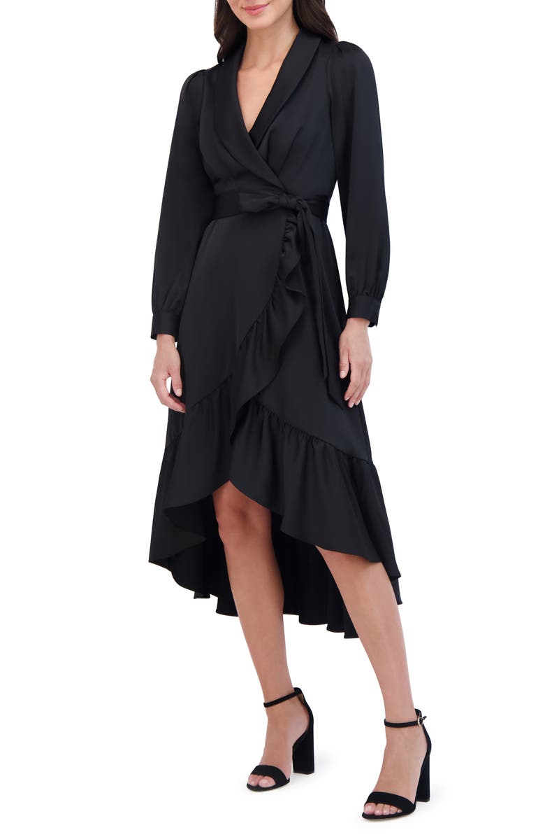 Vince Camuto Long Sleeve Faux Wrap Satin High-Low Dress | Nordstromrack