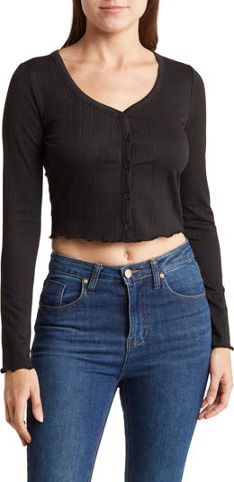 Abound Pointelle Knit Button-Up Crop Sweater | Nordstromrack