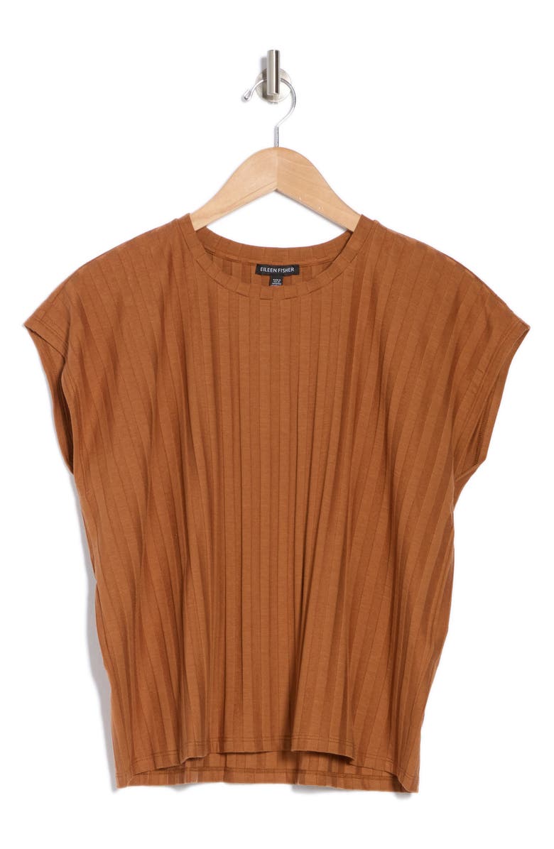 Eileen Fisher Crewneck Cap Sleeve Boxy Ribbed Top | Nordstromrack