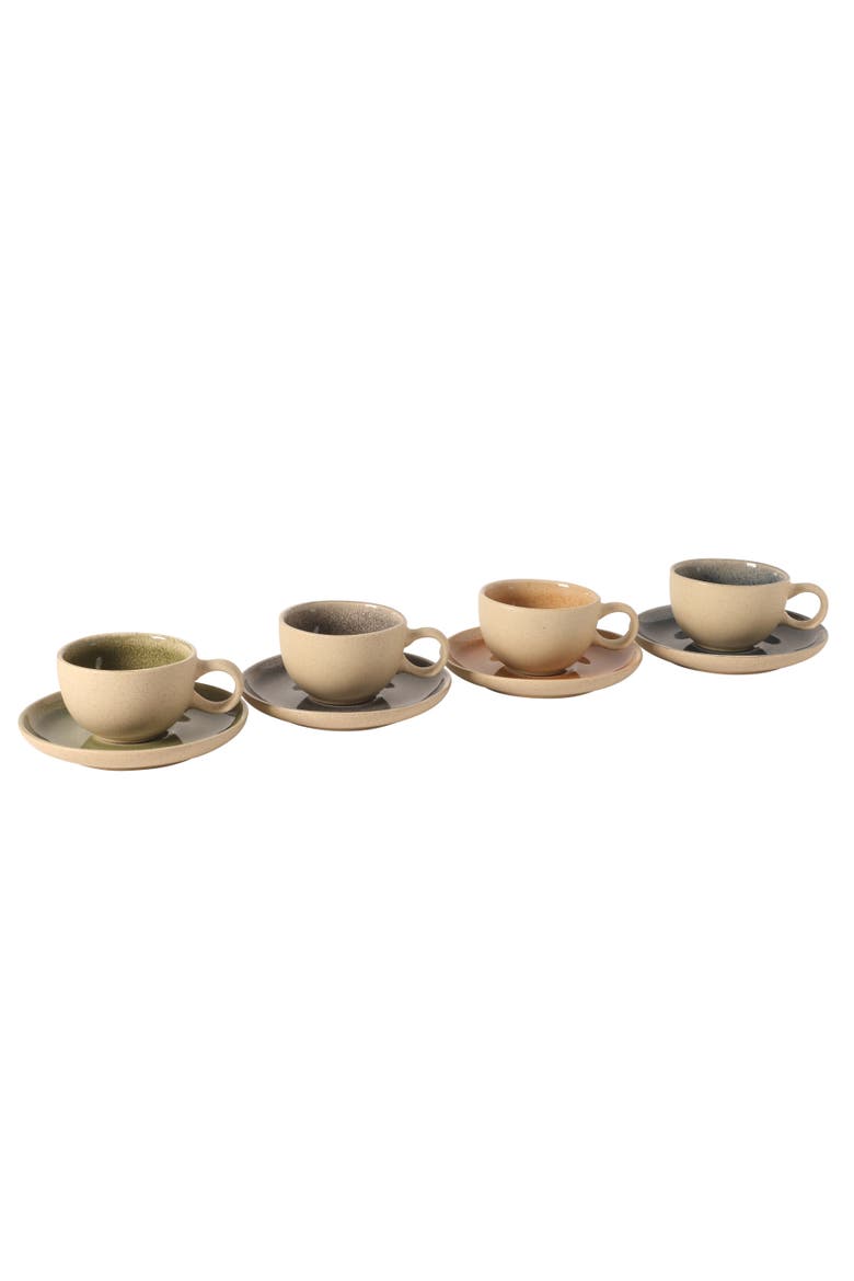 Manila Bay 8-Piece Reactive Glaze Stoneware Espresso Cup and Saucer Set ...