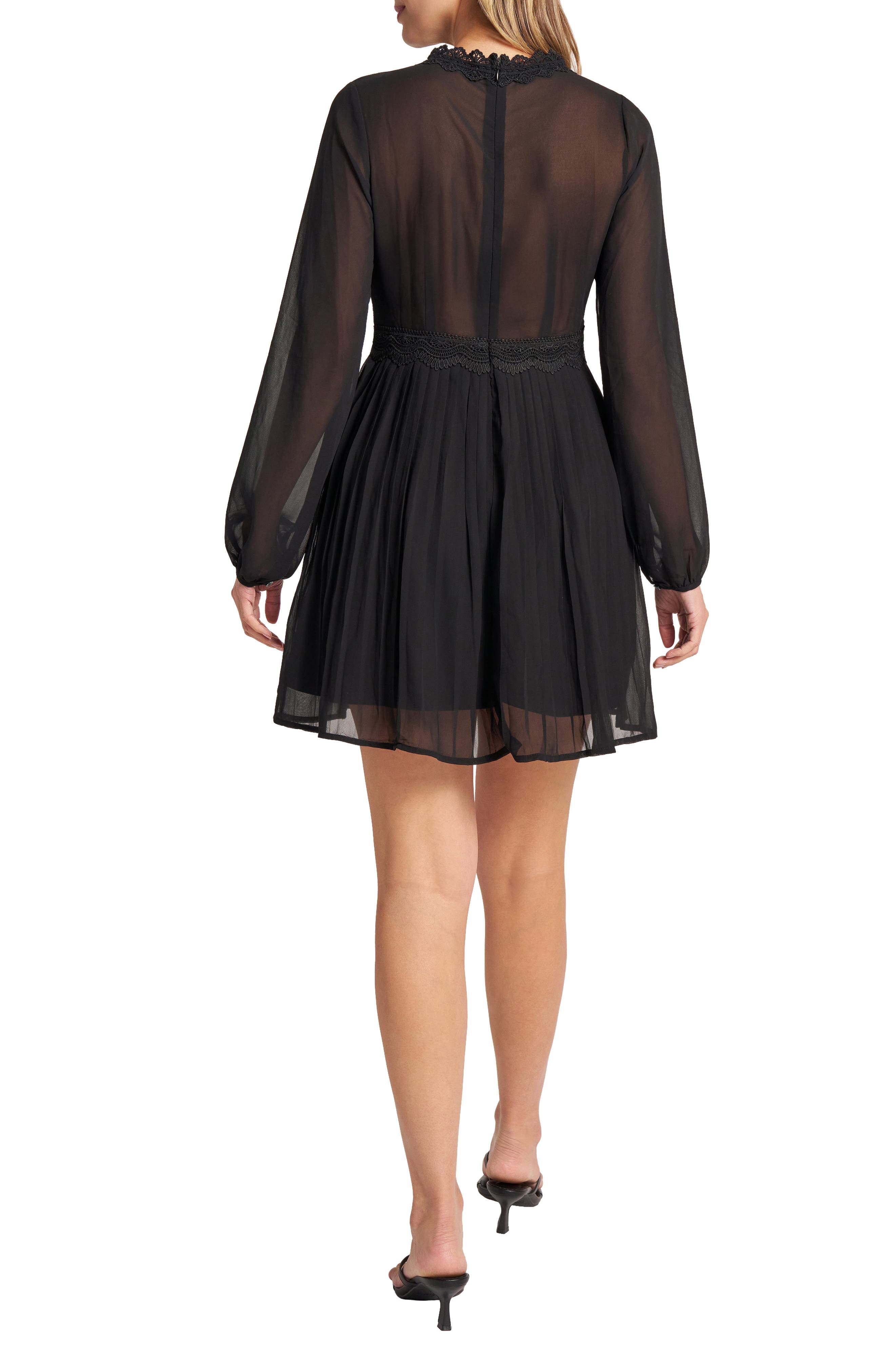 matty m. Lace Mock Neck Long Sleeve Chiffon Dress | Nordstromrack