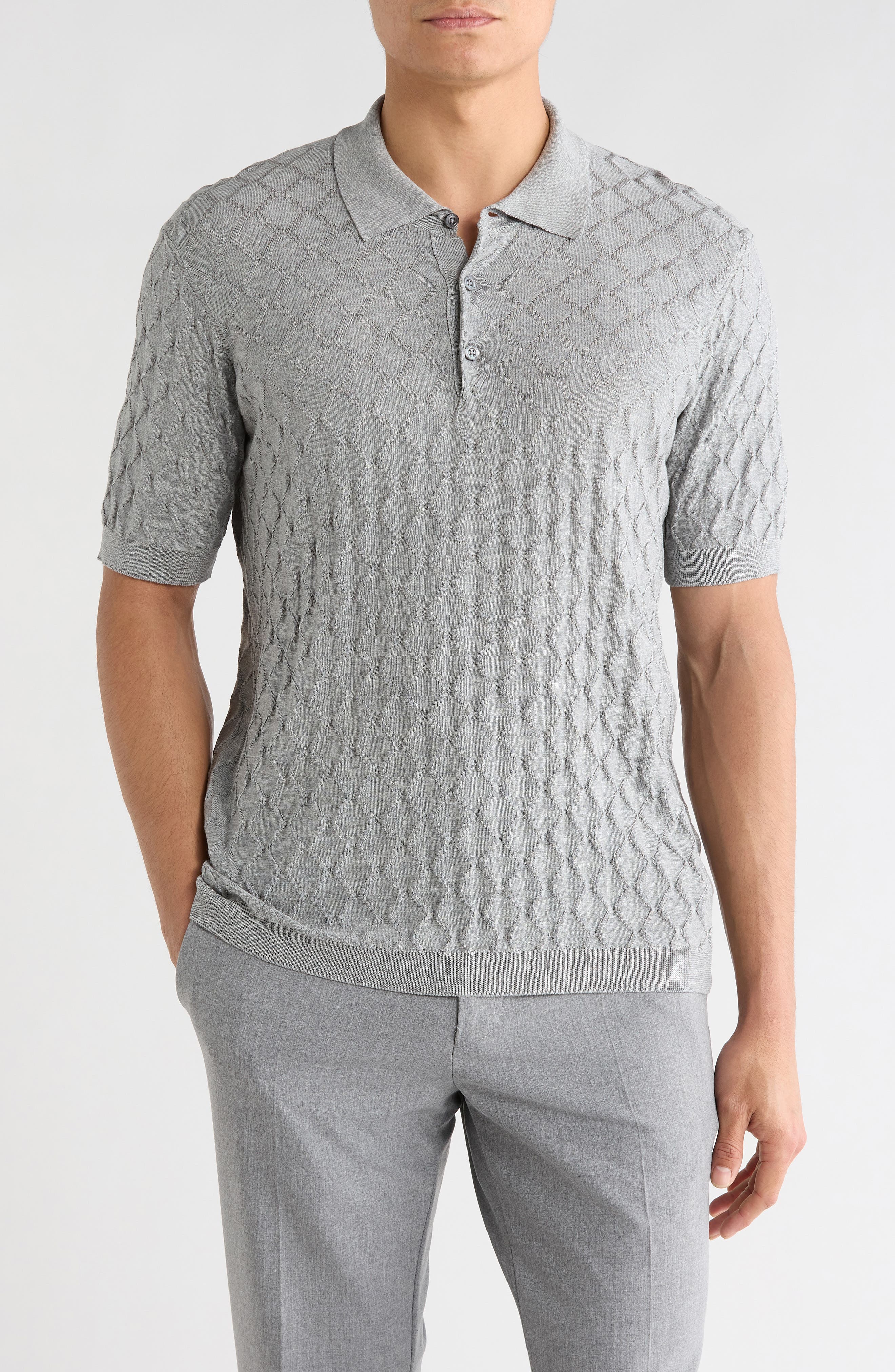 Jack Victor Dylan Cotton & Silk Jacquard Polo Sweater | Nordstrom