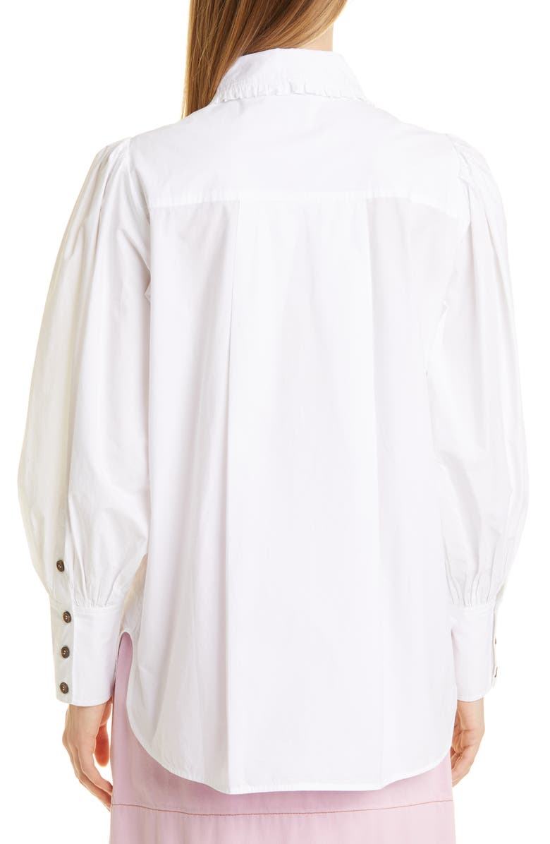 Ganni Frill Collar Puff Sleeve Organic Cotton Poplin Shirt | Nordstrom