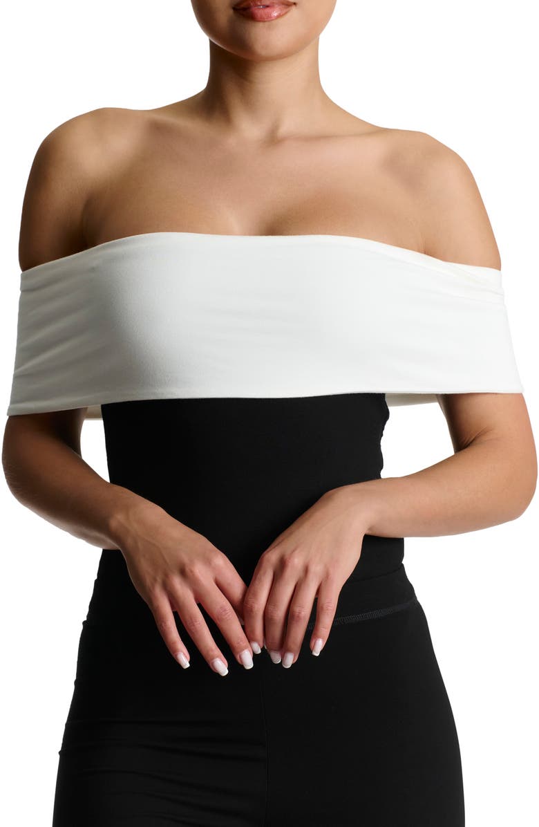 Naked Wardrobe Butter Colorblock Off the Shoulder Fitted Bodysuit ...