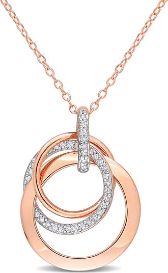 DELMAR Pink Rhodium Vermeil Diamond Triple Link Necklace - 0.21 ctw ...