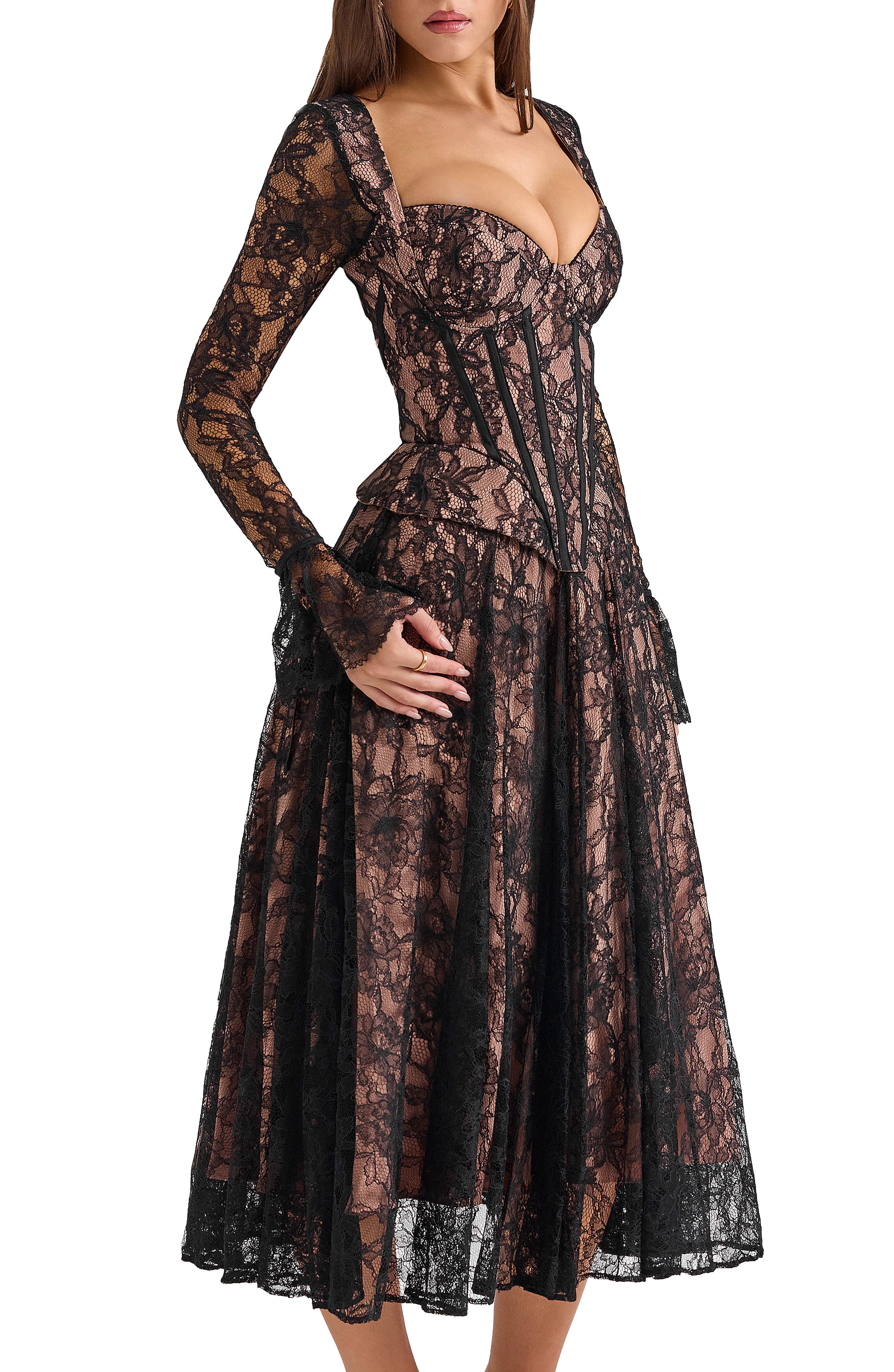 HOUSE OF CB Raquel Long Sleeve Lace Corset Dress | Nordstrom