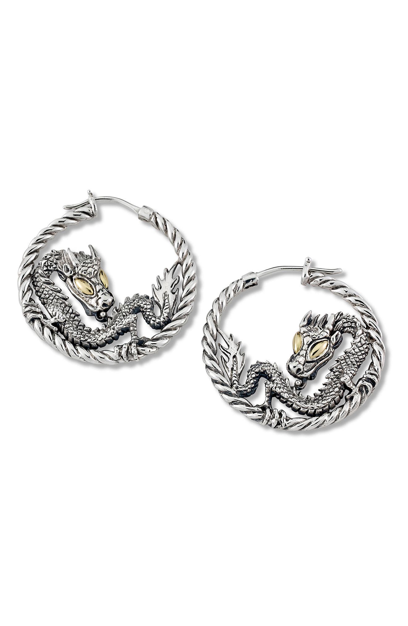 SAMUEL B. Sterling Silver 18K Yellow Gold Dragon Hoop Earrings ...