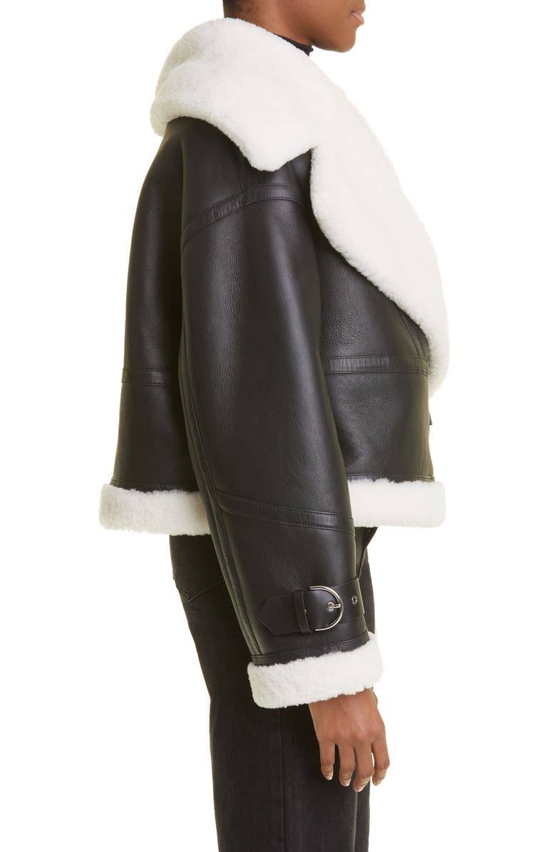SHOREDITCH SKI CLUB Daia Belted Genuine Shearling & Leather Moto Jacket ...