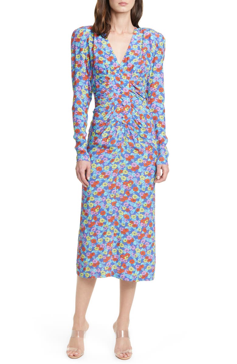 ROTATE Heather Floral Print Long Sleeve Midi Dress | Nordstromrack