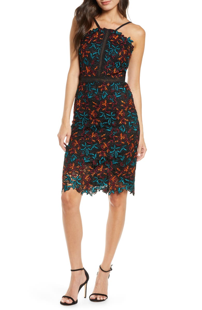 Chi Chi London Payge Halter Neck Lace Cocktail Dress | Nordstrom