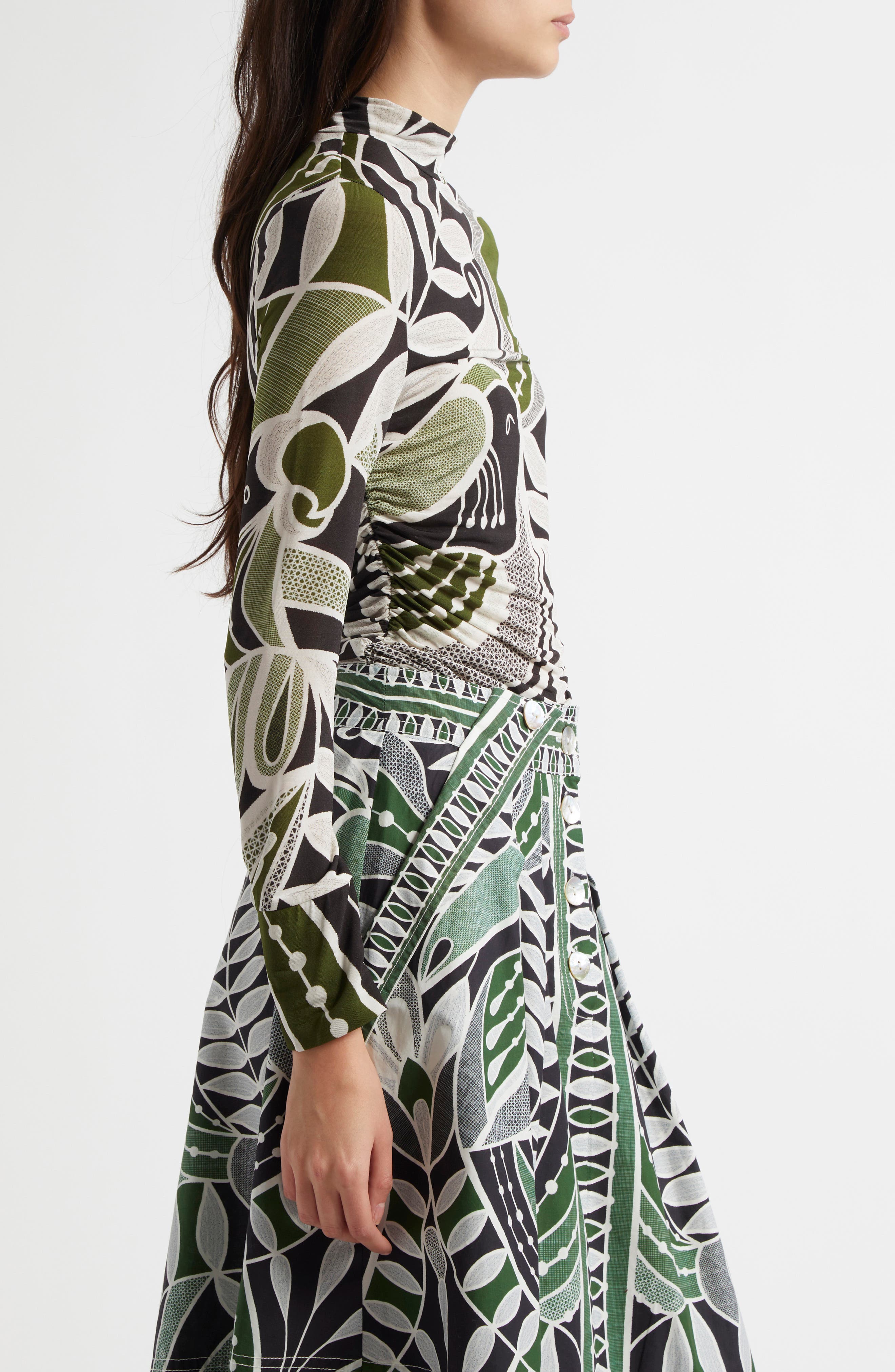 FARM Rio Lace Nature Mock Neck Jersey Top | Nordstrom