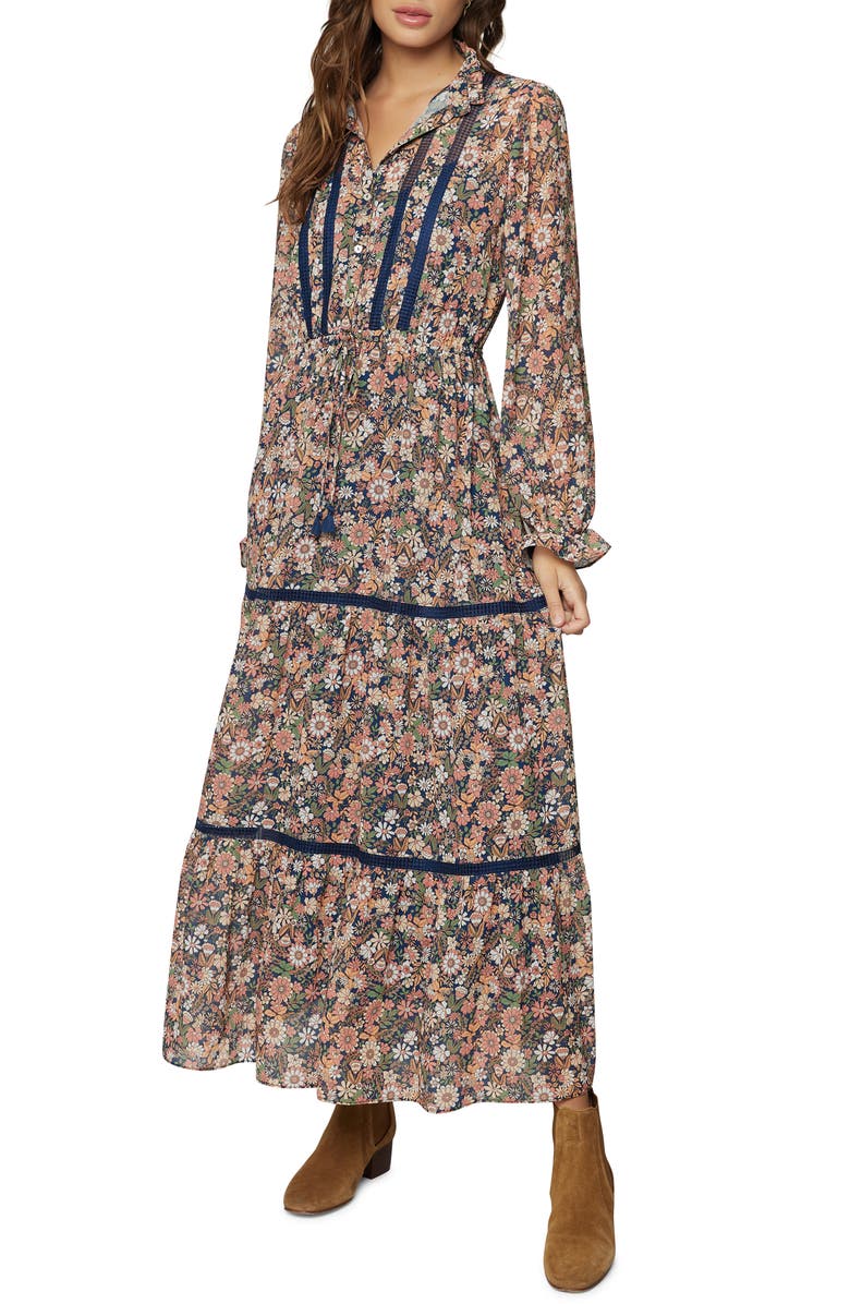 Lost + Wander Split Neck Long Sleeve Flower Power Maxi Dress ...