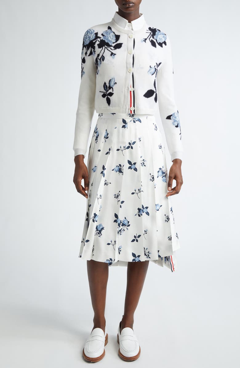 Thom Browne Blue Rose Crop Cashmere Cardigan | Nordstrom