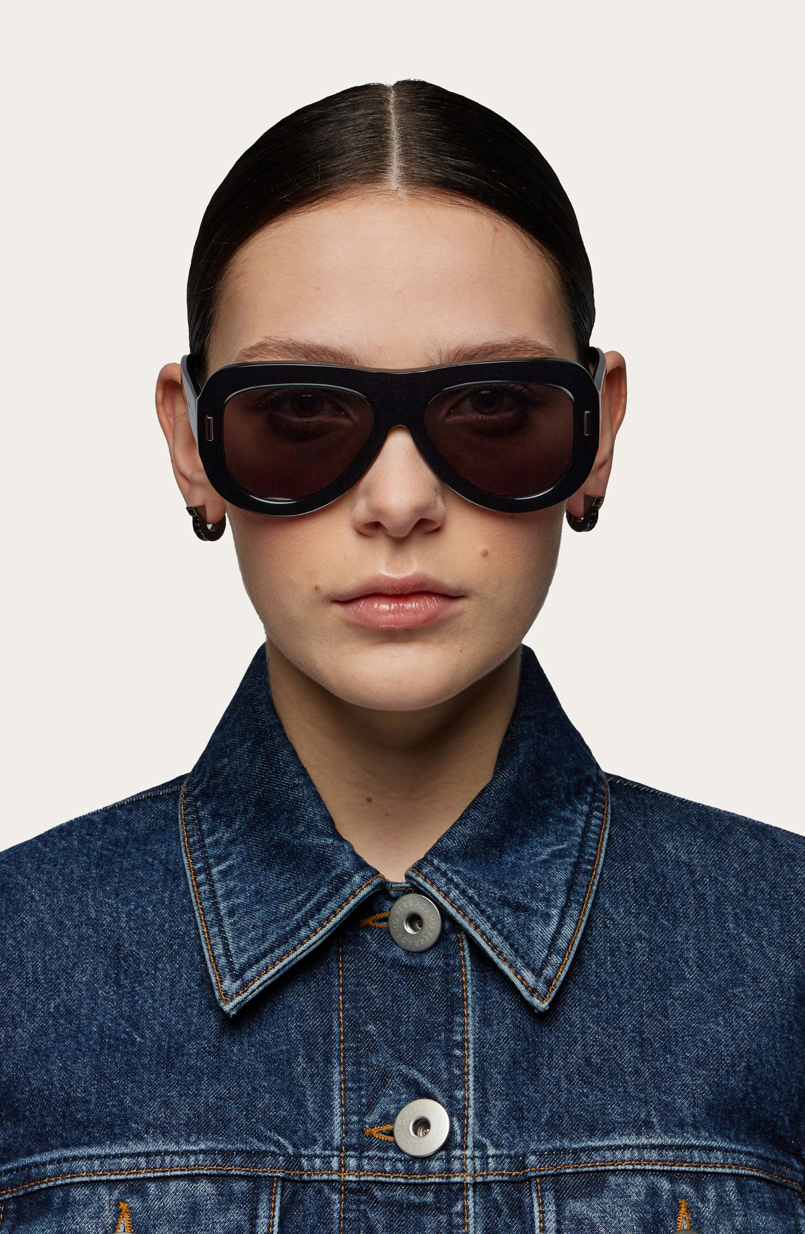 FERRAGAMO Rivets 57mm Aviator Sunglasses | Nordstrom