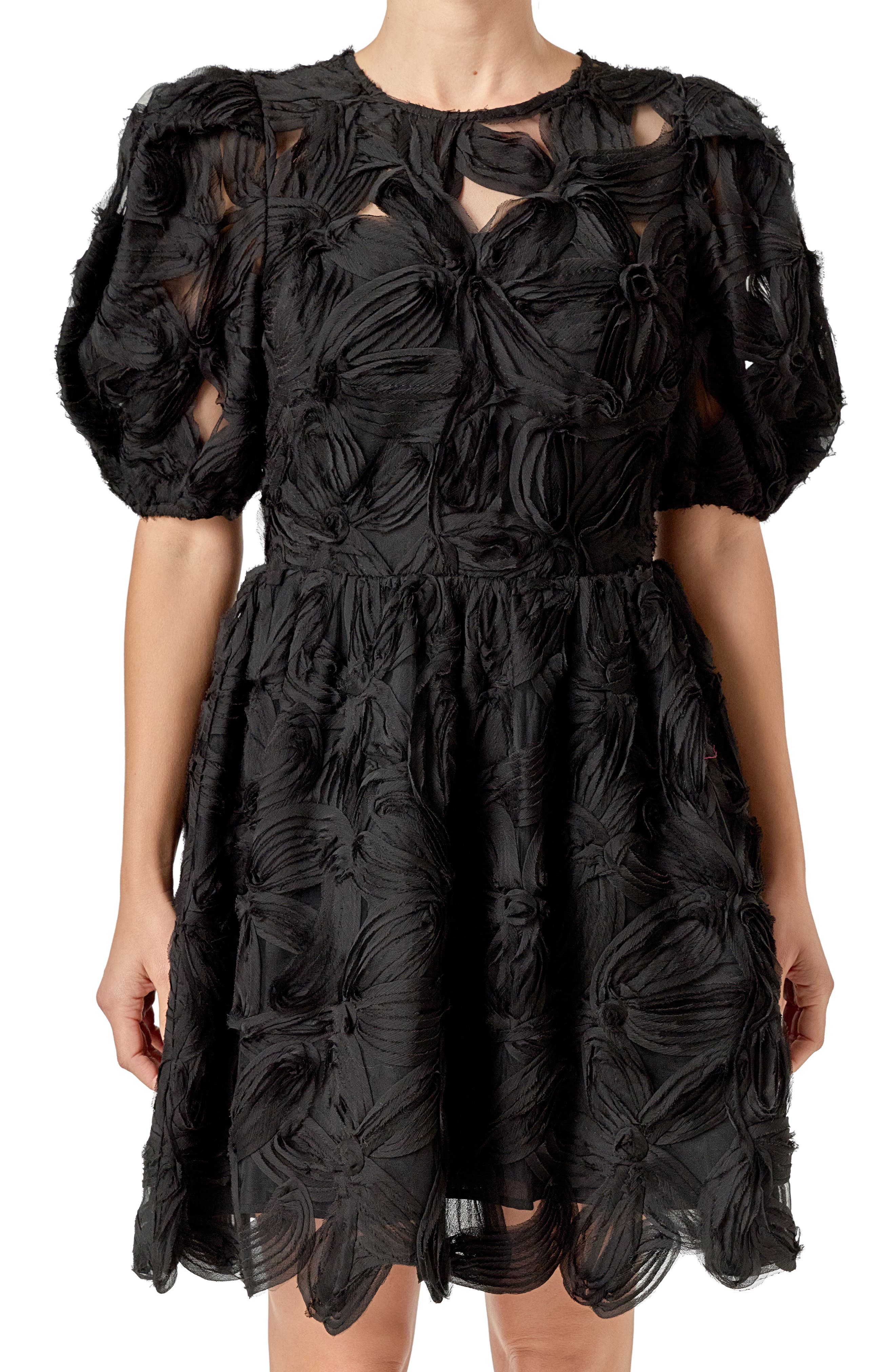 English Factory Flower Detail Puff Sleeve Dress | Nordstrom