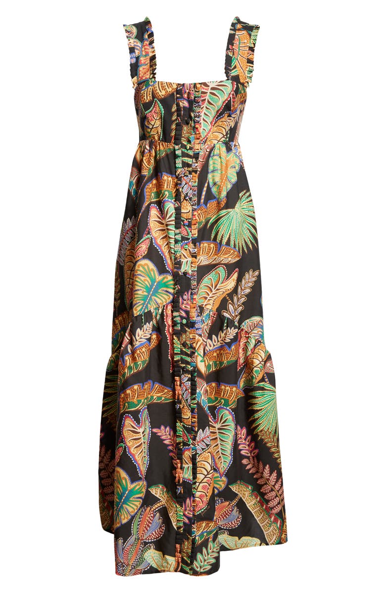 FARM Rio Cool Foliage Button Front Tie Back Maxi Dress | Nordstromrack