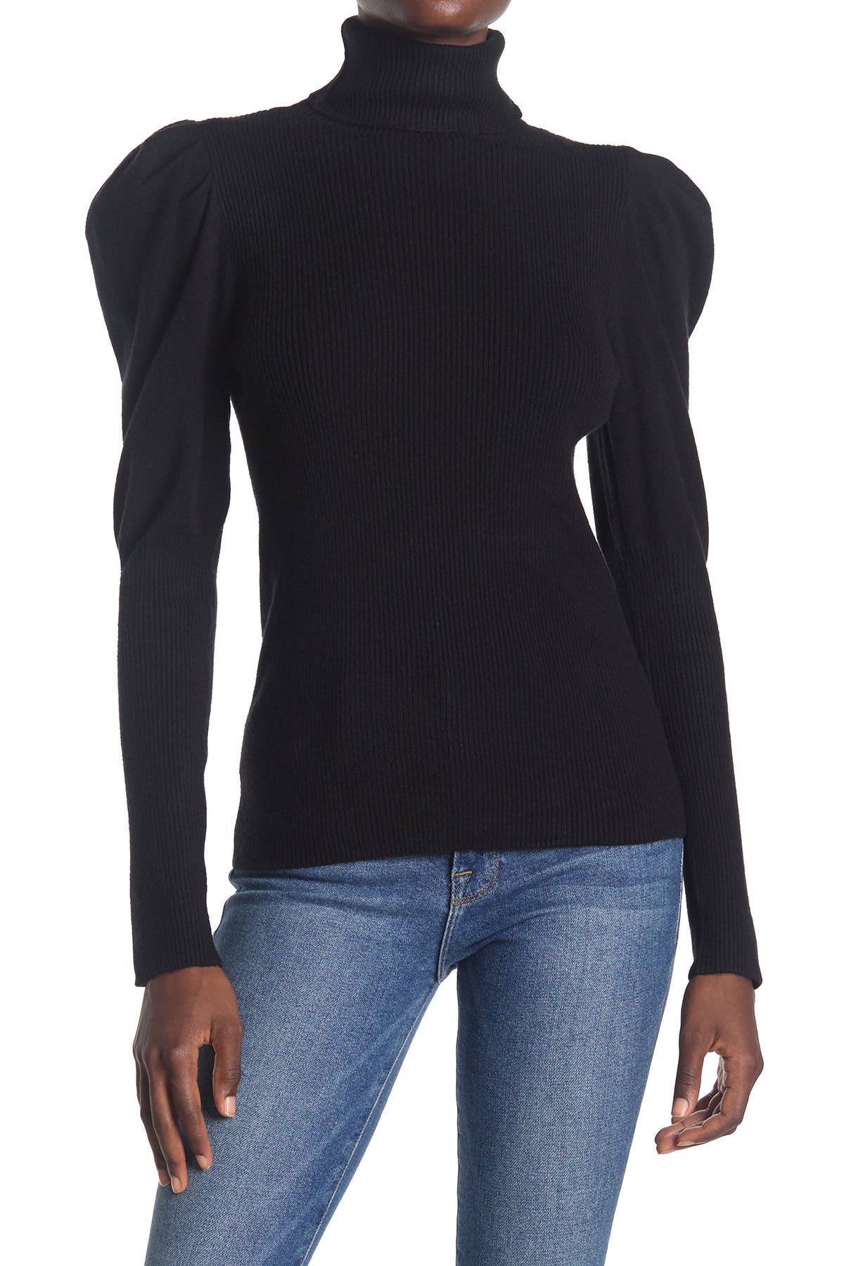 CYRUS Turtleneck Puff Shoulder Ribbed Sweater | Nordstromrack
